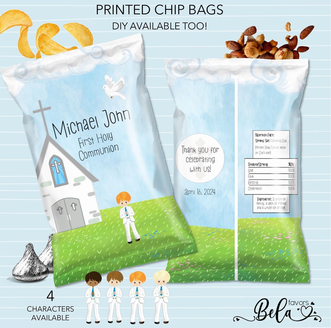 Printed or DIY First Holy Communion Custom Chip Bags Boy at Church ...