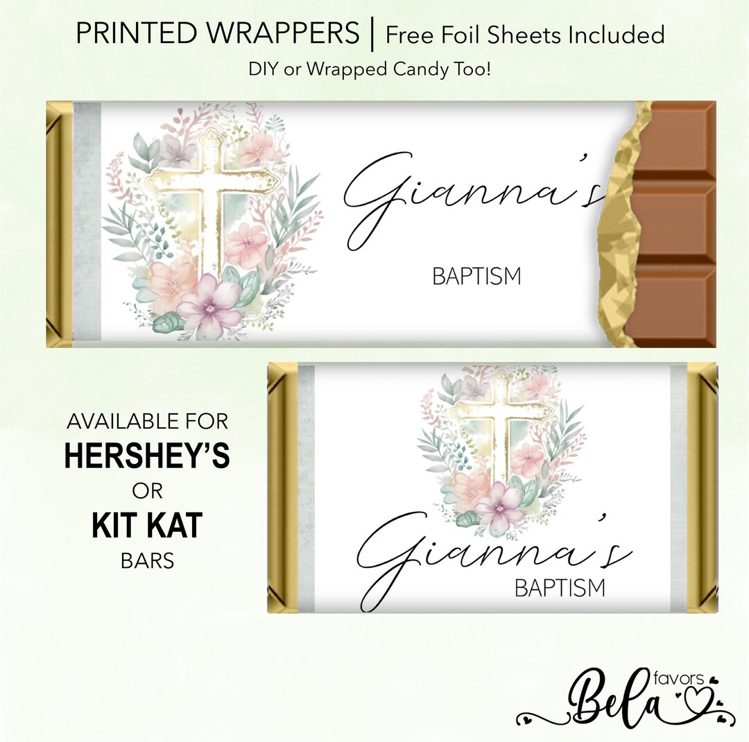 Printed or DIY Candy Wrappers Girl's Floral Cross Christening Baptism ...