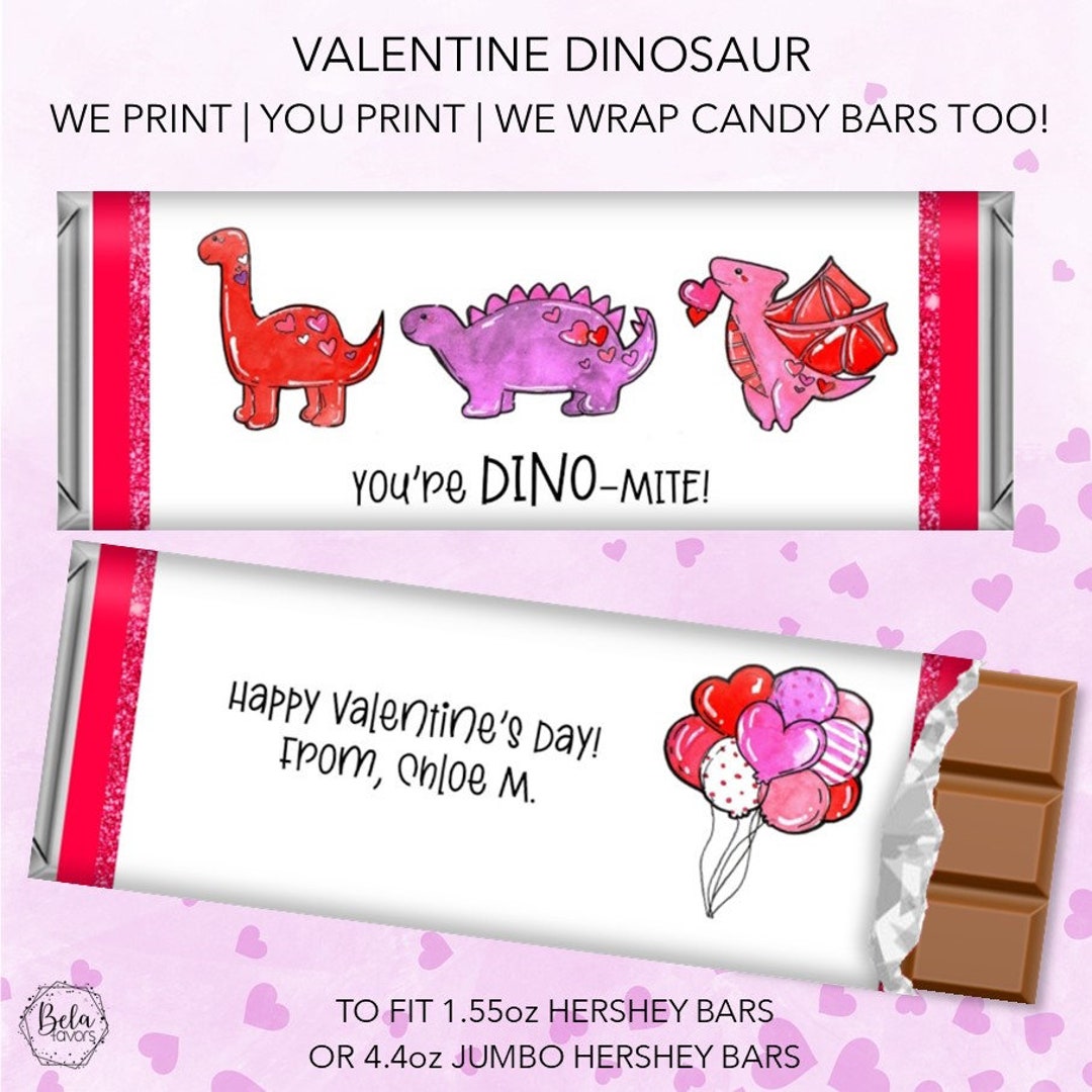DIY or PRINTED Valentine's Day Dinosaur Candy Bar Wrappers School Class ...