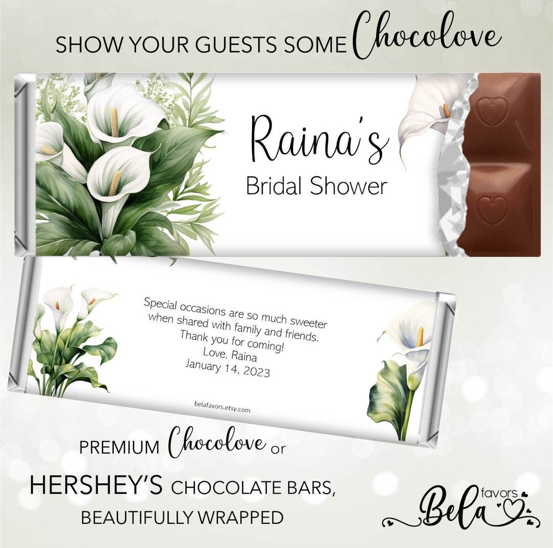 Printed & Wrapped Chocolate Bar Calla Lily Floral Bridal Shower Wedding ...