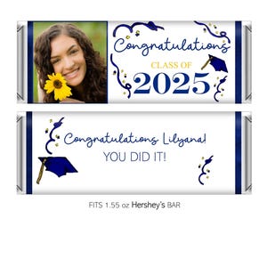 2025 Photo Blue and Gold Graduation Candy Wrappers | Graduation Party ...