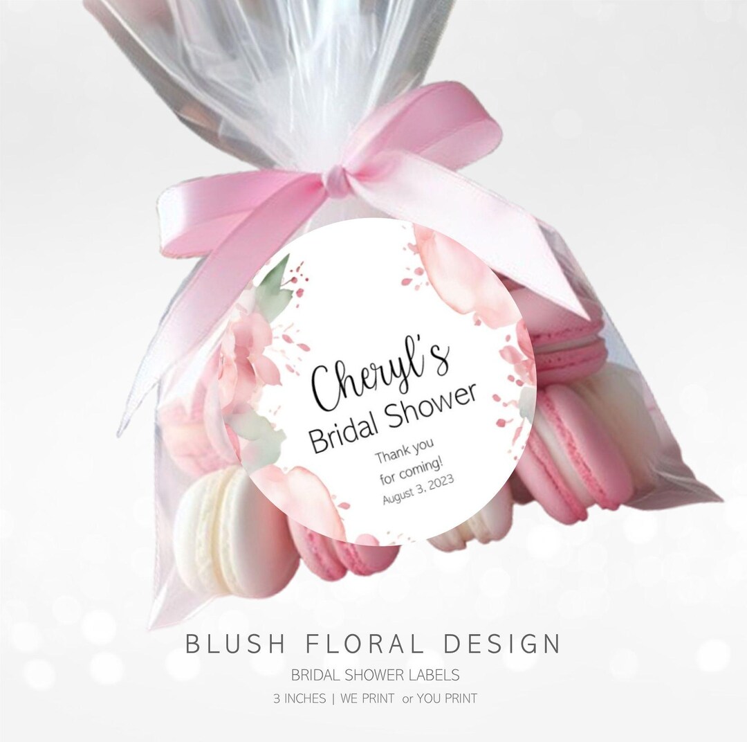 Printed Blush Floral Bridal Shower Label, Personalized Custom Wedding ...