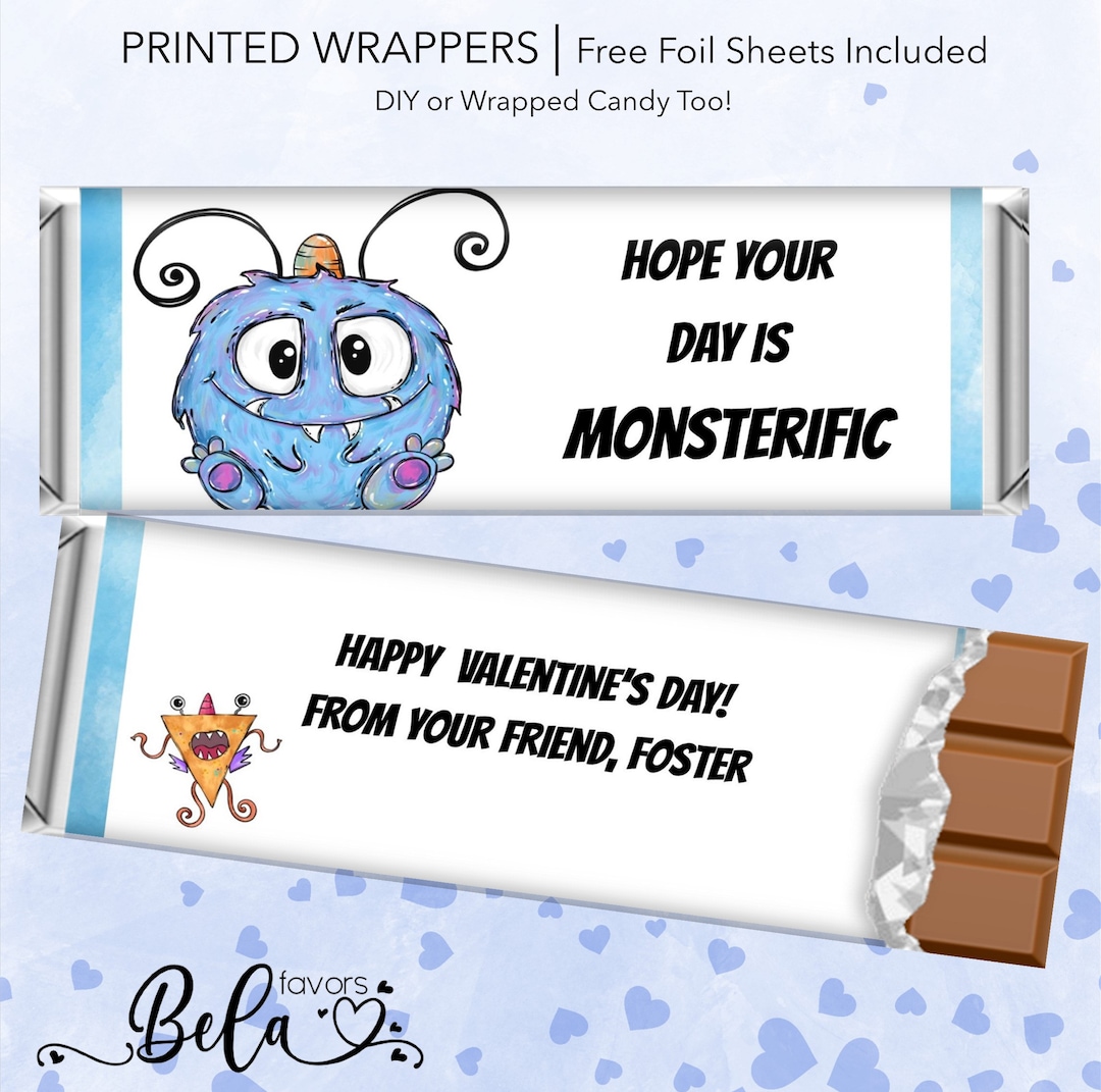 DIY or PRINTED Valentine's Monster Boy Candy Bar Wrappers School Class ...