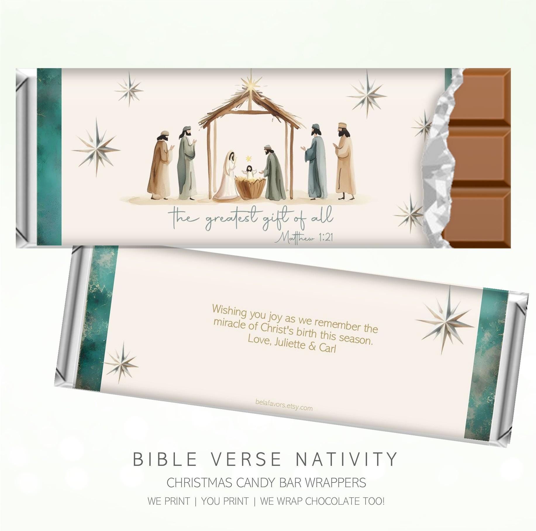 Printed Nativity Christmas Candy Wrappers: Personalized Gifts, Stocking ...