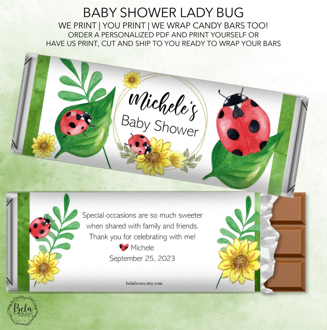 Lady Bug Baby Shower Party Favors Custom Personalized Candy Bar Wrapper ...