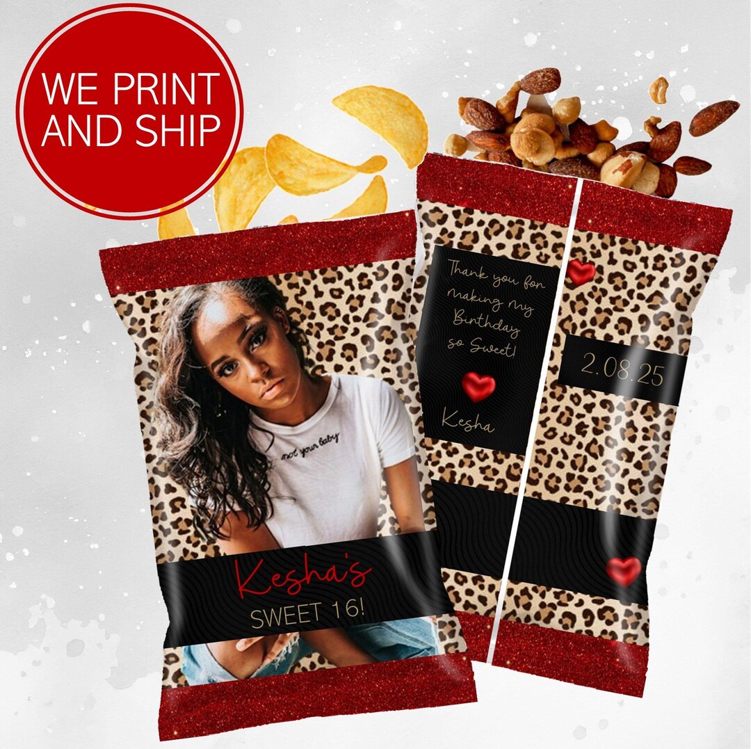 Leopard Cheetah Sweet 16 Birthday Custom Chip Bag | Fill With Your ...