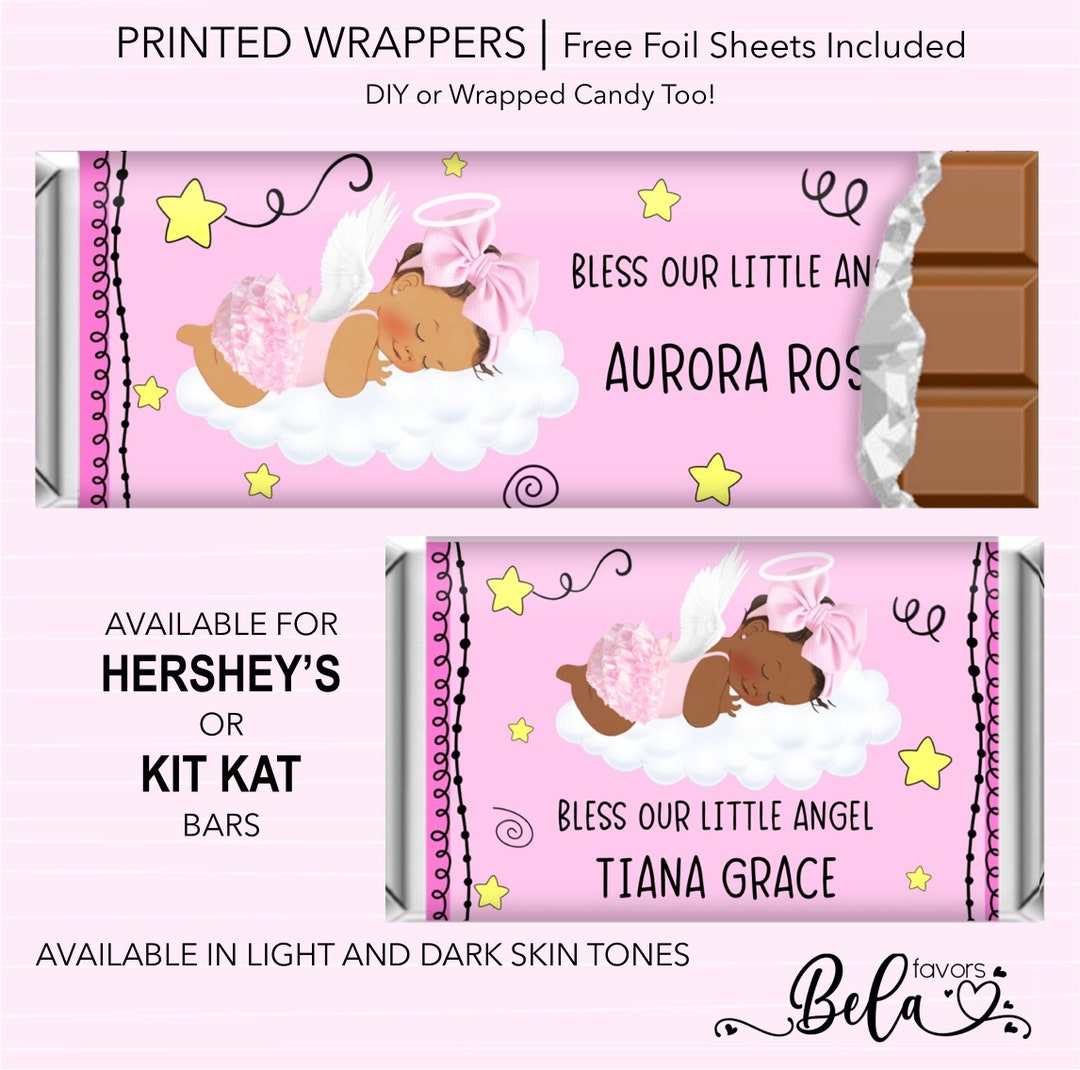 Printed or DIY Candy Wrappers Girl Pink Angel Light or Dark Skin ...