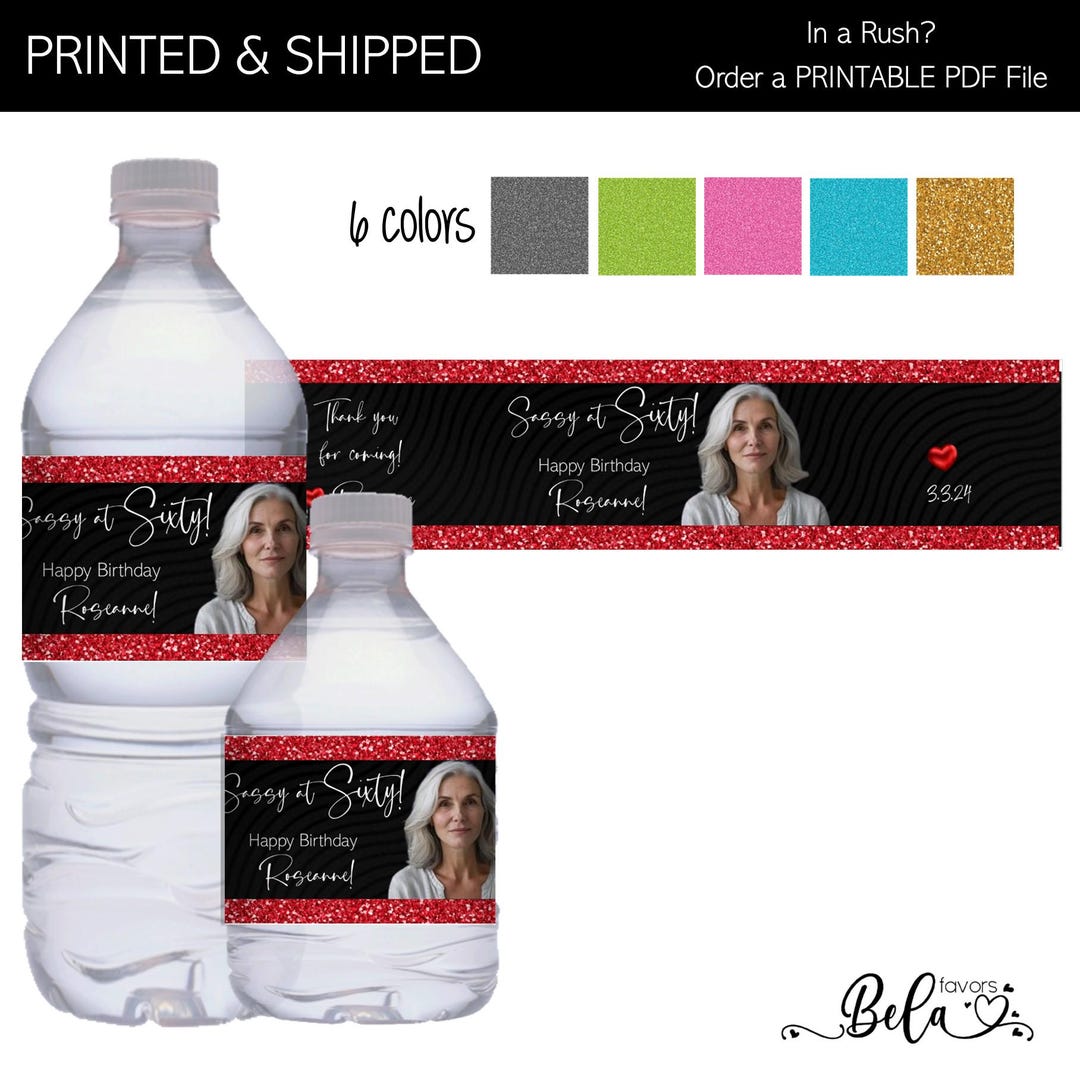 Sassy at Sixty! 60th Women's Birthday Custom Water Bottle Labels | Any ...