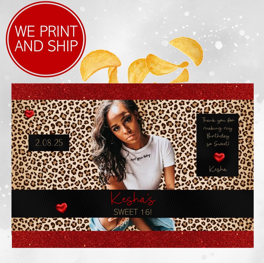 Leopard Animal Print Sweet 16 Birthday Custom Chip Bag Fill With Your ...