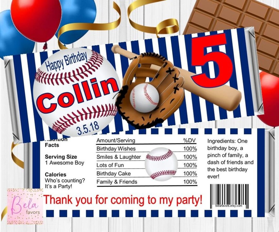 Baseball Chocolate Bars | Little Slugger Birthday | Personalized Candy ...