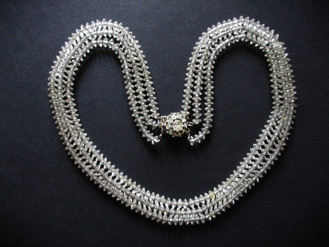 Vintage Clear Glass Crystal 3 Strand Necklace 1940s/50s/60s - Etsy
