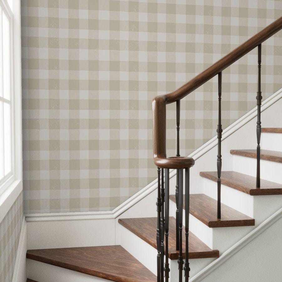 Greige Check Wallpaper – Pastel Gingham Peel and Stick Wallpaper ...