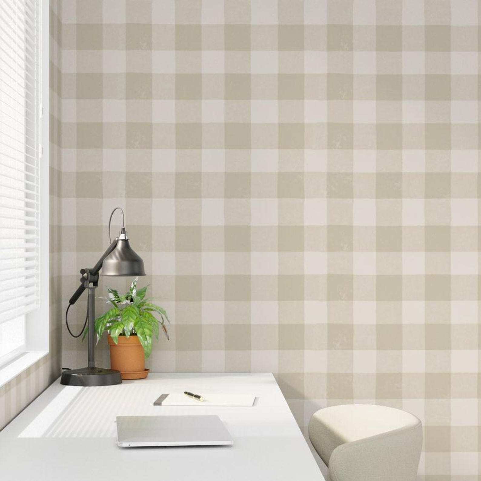 Greige Check Wallpaper – Pastel Gingham Peel and Stick Wallpaper ...