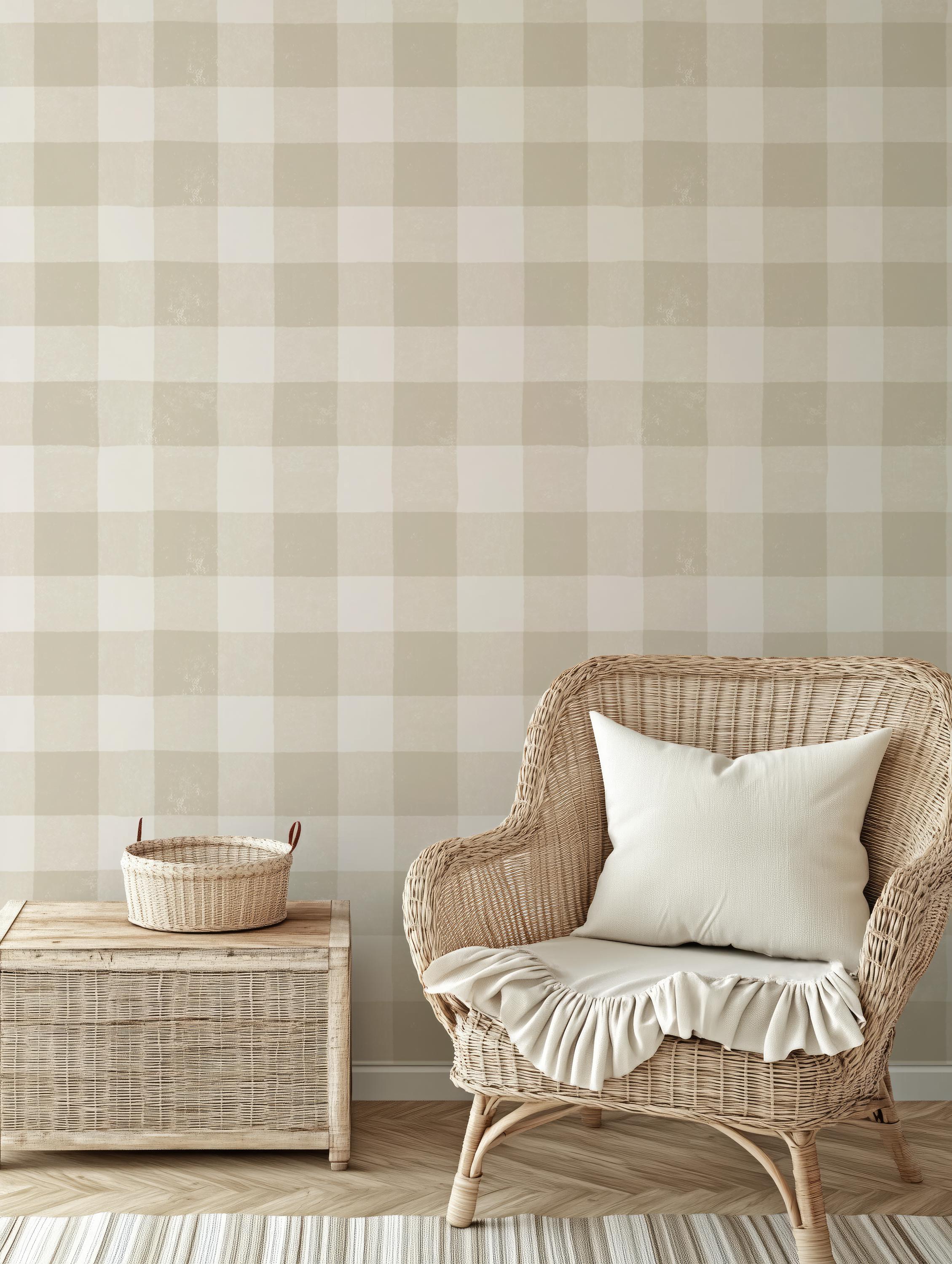 Greige Check Wallpaper – Pastel Gingham Peel and Stick Wallpaper ...