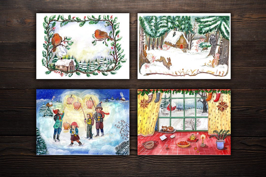 Waldorf Christmas Postcards, Printable Cozy Postcard Digital Download ...