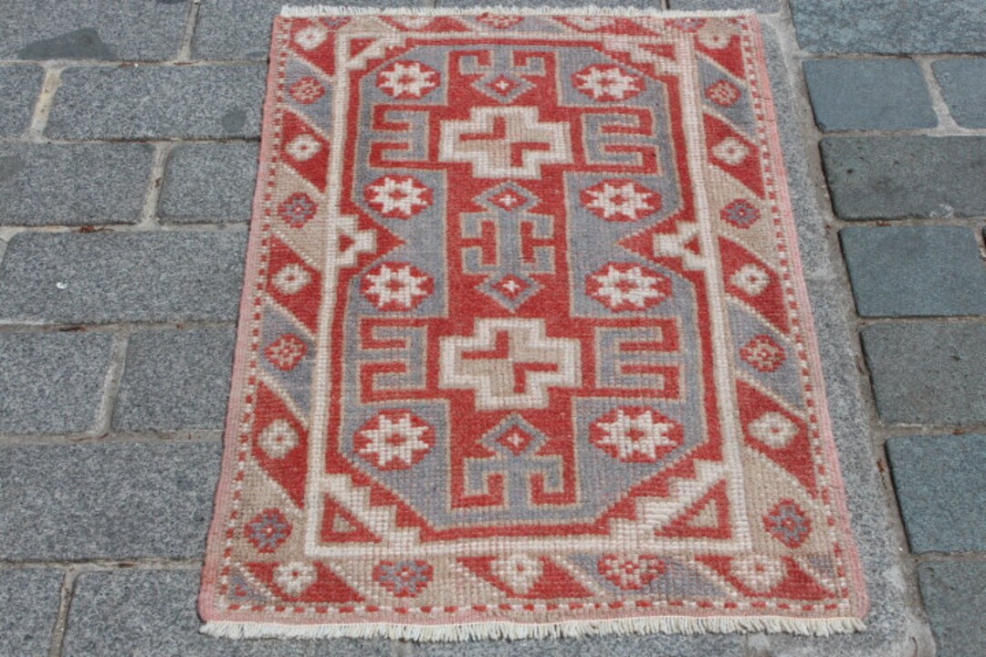 SMALL OUSHAK RUG 24x38 Inch,62x97cm, Hand Made Turkish Rug, Pastel Rug ...