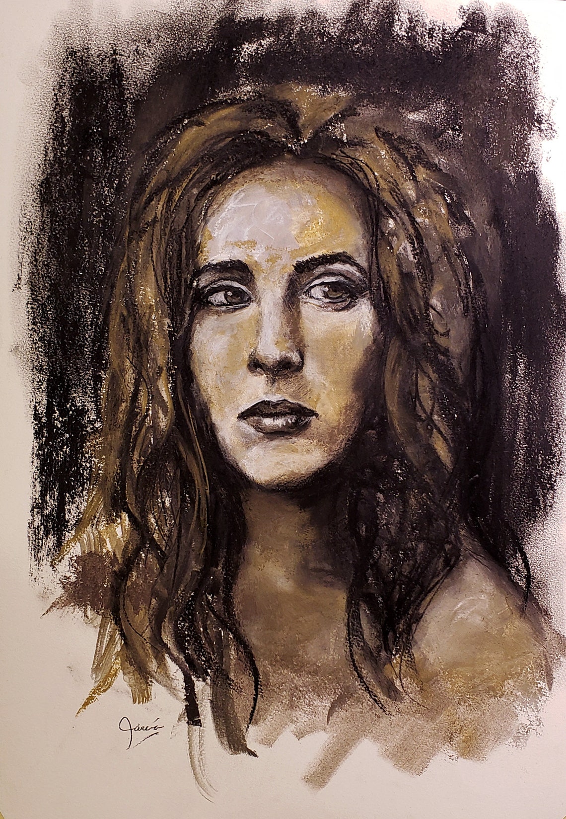 Thoughts - Expressionist Charcoal Portrait 15x22 on Watercolor Paper by ...