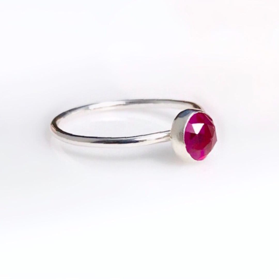 Sterling Silver Lab Ruby Stacking Ring - Etsy