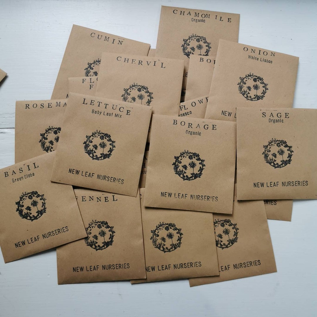 20 Packets of Herb, Vegetable and Edible Flower Seeds in Hand-stamped ...