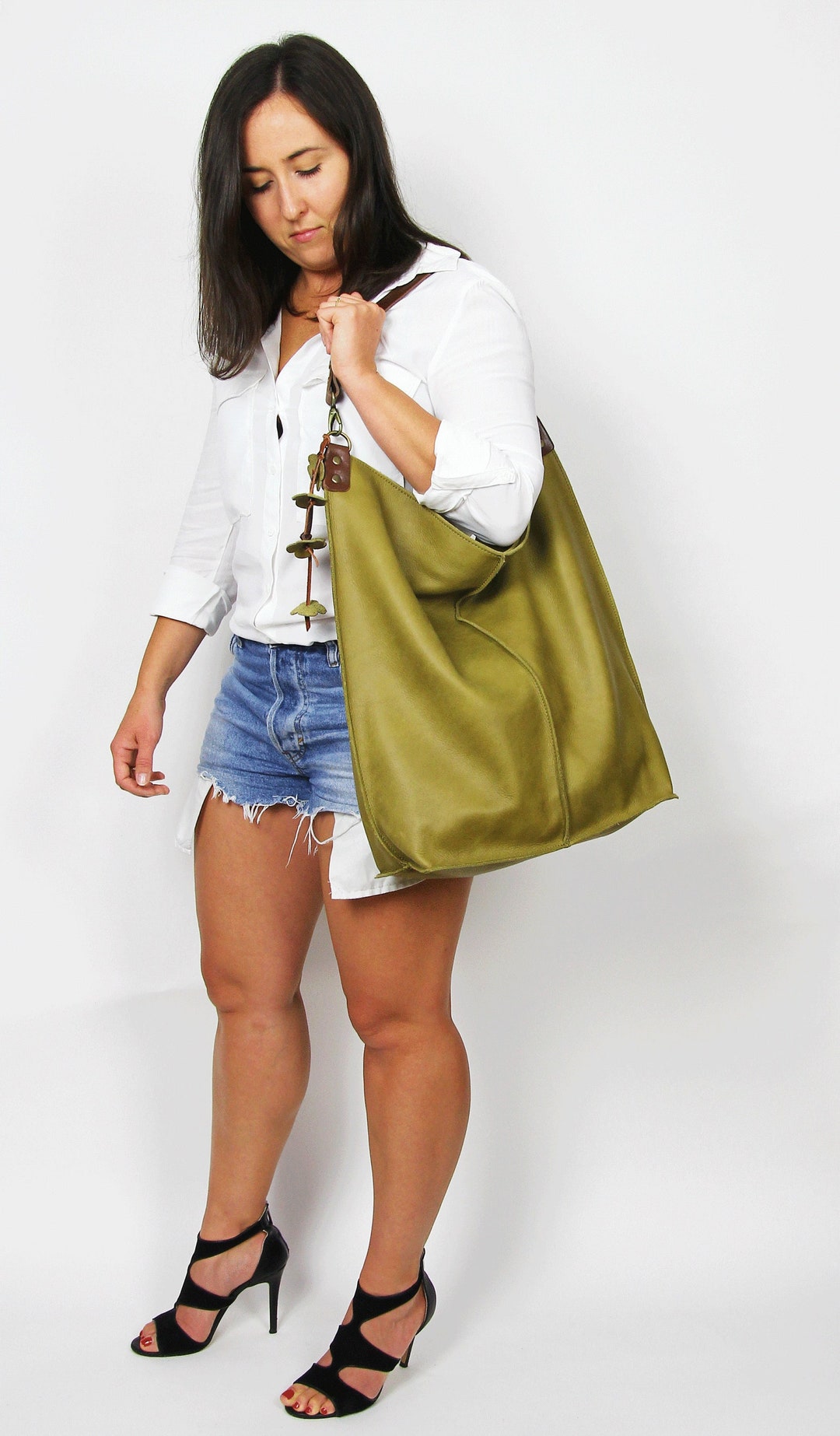 Green Hobo LARGE LEATHER Bag Green Shoulder Bag Hobo Bag - Etsy