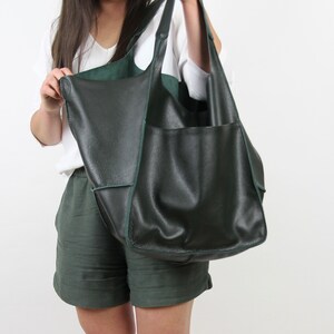 Large Shoulder Bag, Large Dark Green Bag, Green Shoulder Hobo Bag ...