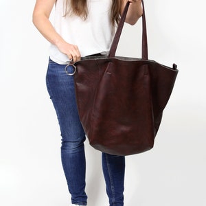 Soft Leather Bag, Large Leather Tote Bag, Leather Slouchy Tote, Brown ...