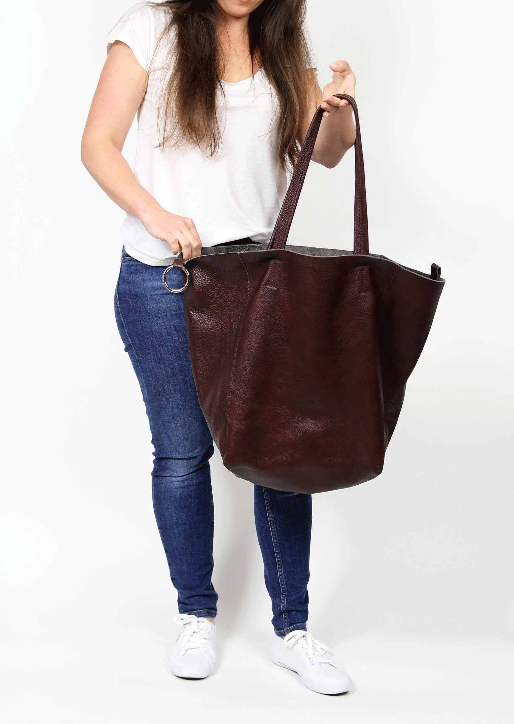 Soft Leather Bag Large Leather Tote Bag Leather Slouchy | Etsy