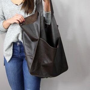 XXL Handbag, Oversize Brown Handbag, Large Shoulder Bag, Soft Leather ...