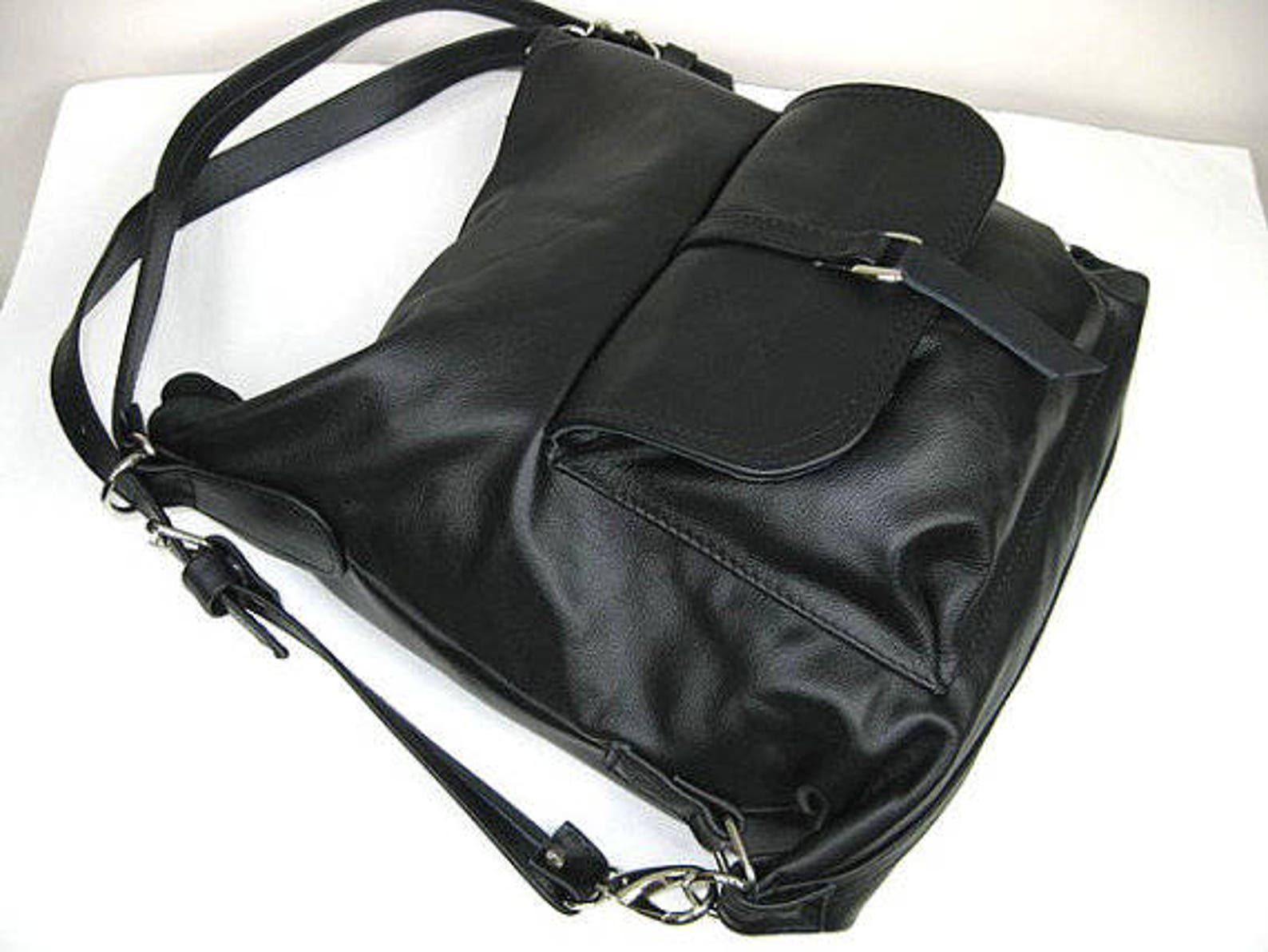 Black Convertible Bag LEATHER BACKPACK PURSE Leather Shoulder Bag Black ...