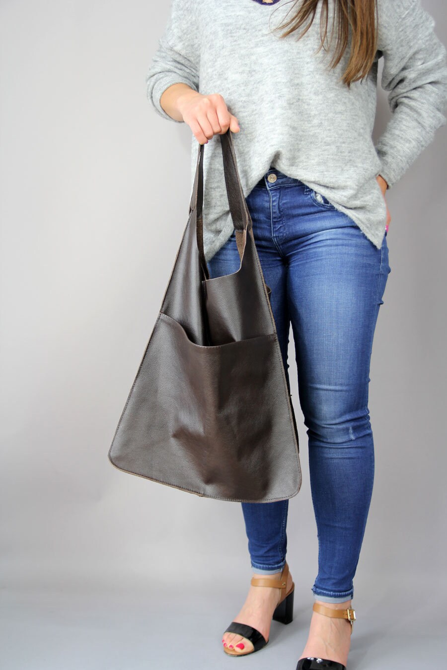 Large Shoulder Bag Soft Leather Bag Foldover Bag Designer | Etsy