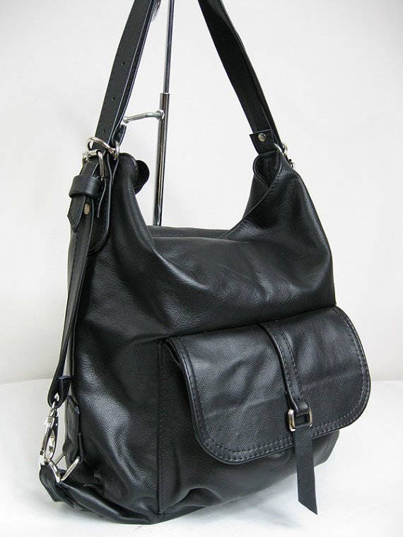 Black Leather Convertible Backpack Purse, Shoulder Bag - Etsy