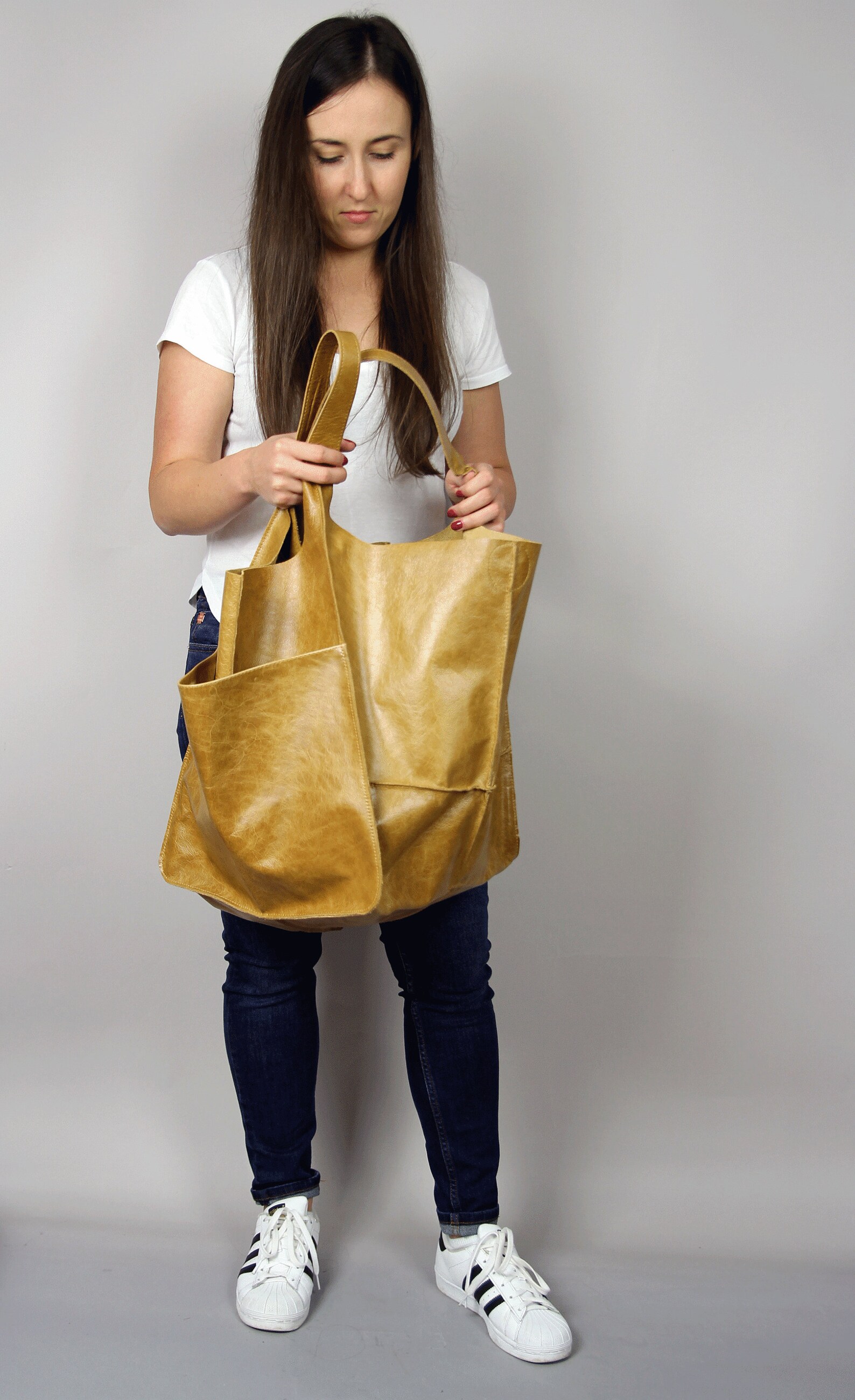 Yellow Oversized Bag Large Leather Tote Bag, Every Day Bag, Women ...