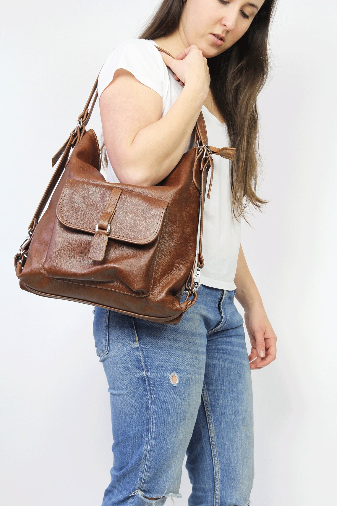 CONVERTIBLE LEATHER BACKPACK Purse Backpack Leather Shoulder | Etsy