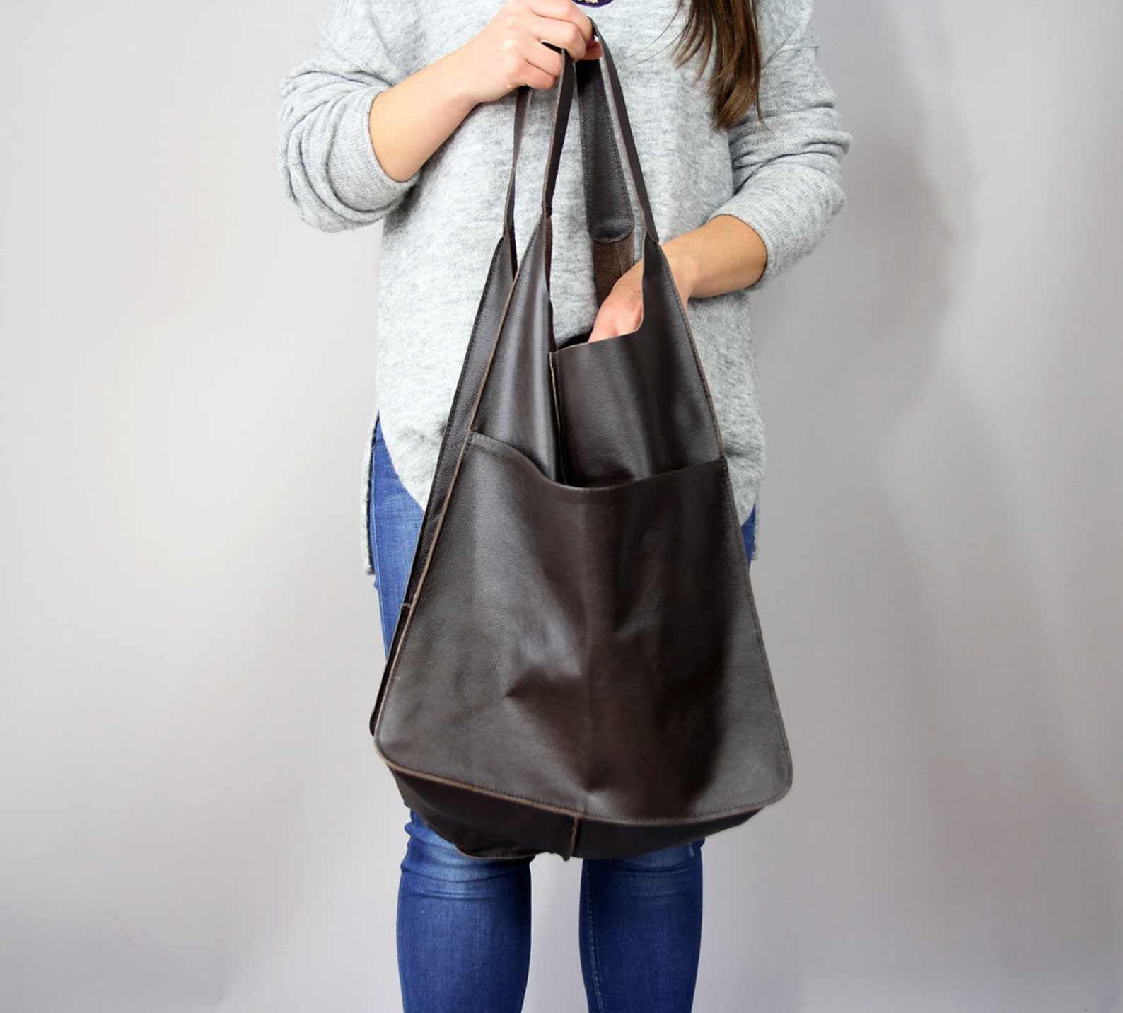 XXL Handbag Oversize Brown Handbag Large Shoulder Bag Soft | Etsy