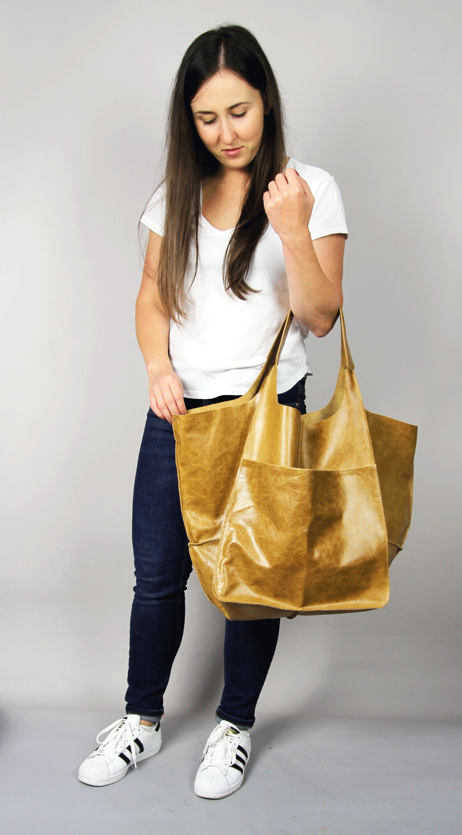 Yellow Oversized Bag Large Leather Tote Bag Every Day Bag | Etsy