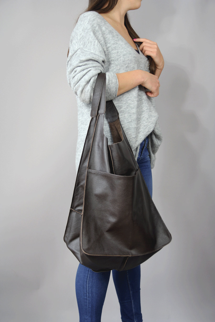 Large Shoulder Bag, Soft Leather Bag, Foldover Bag, Designer Handbag ...