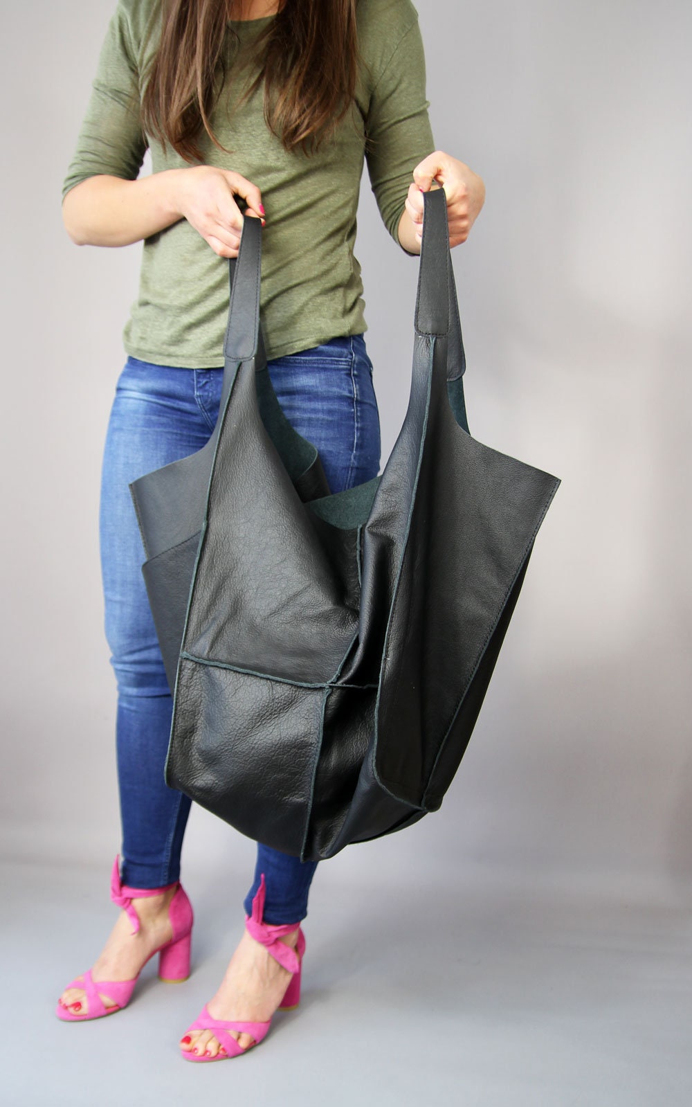 Large black bag Weekender Oversized bag Black Handbag for | Etsy