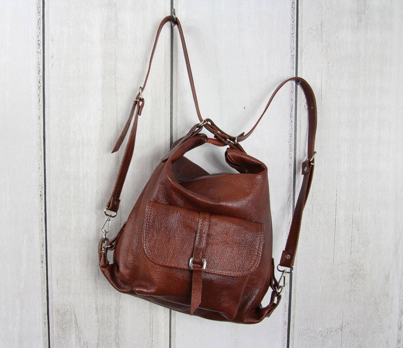 BROWN LEATHER BACKPACK Purse Backpack Leather Shoulder Bag Cognac ...