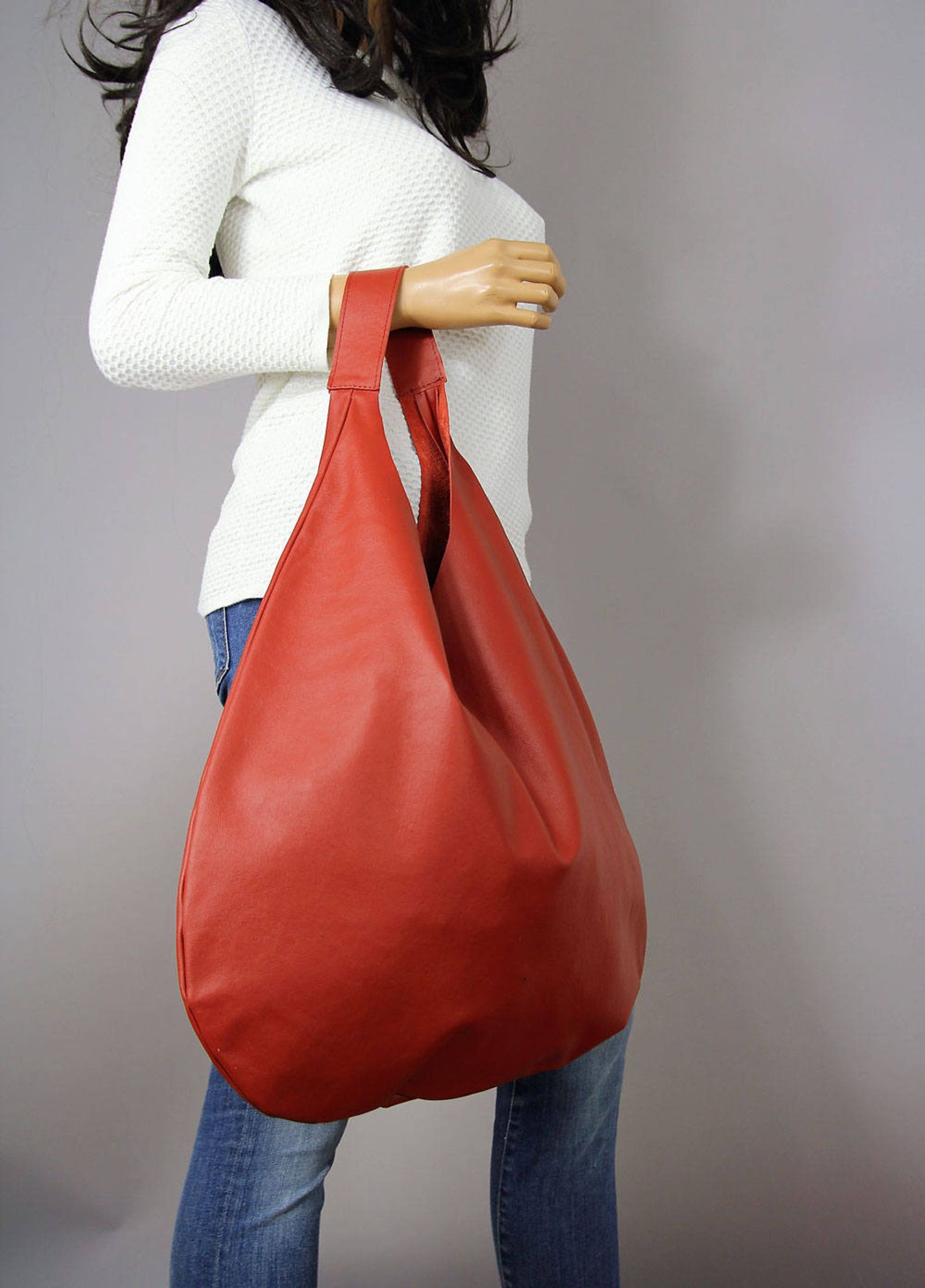 Sale RED LEATHER HOBO Bag Red Handbag for Women Red Handbag - Etsy