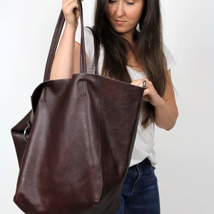 Soft Leather Bag, Large Leather Tote Bag, Leather Slouchy Tote, Brown ...