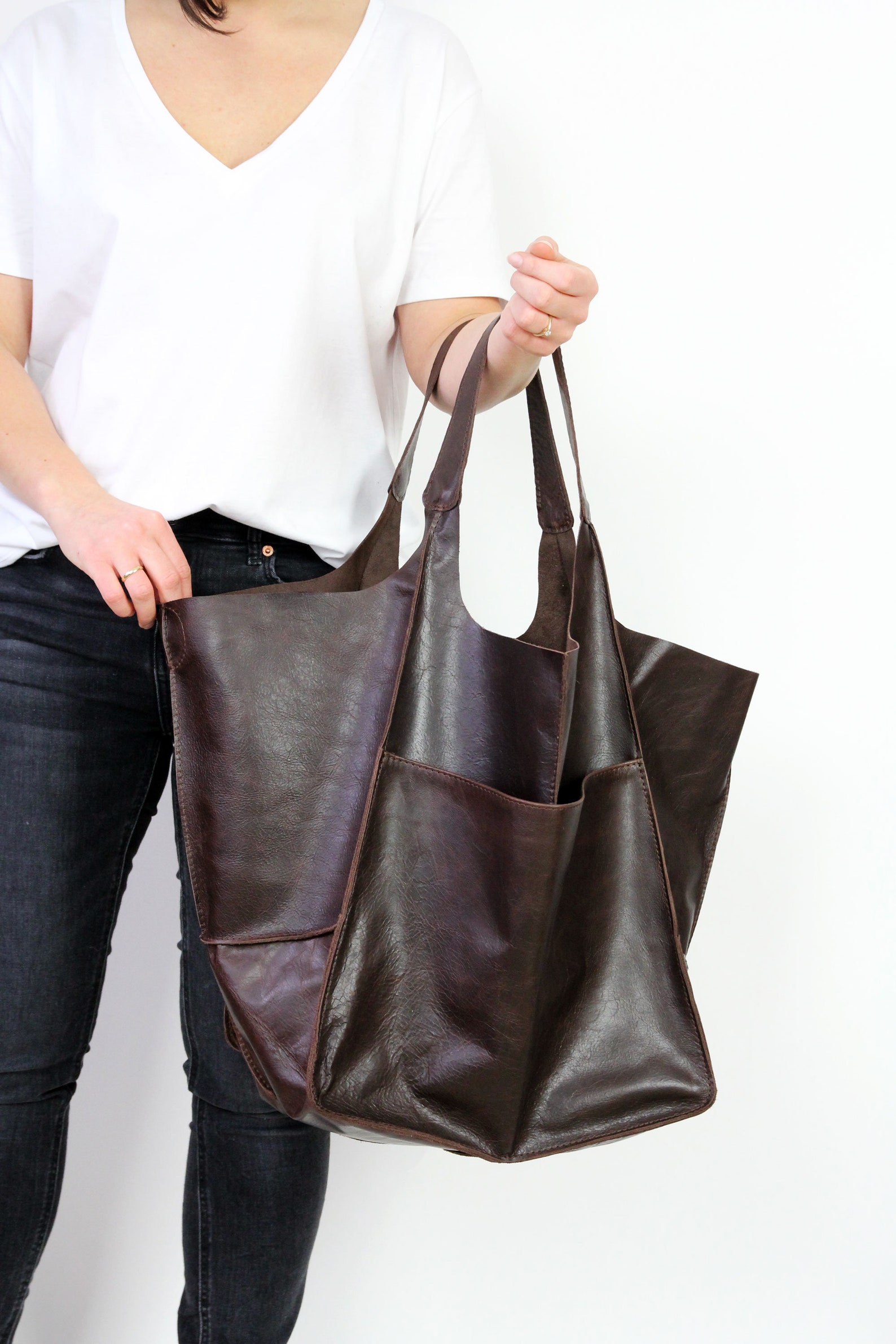 LARGE LEATHER TOTE bag Slouchy Tote Brown Handbag for Women | Etsy