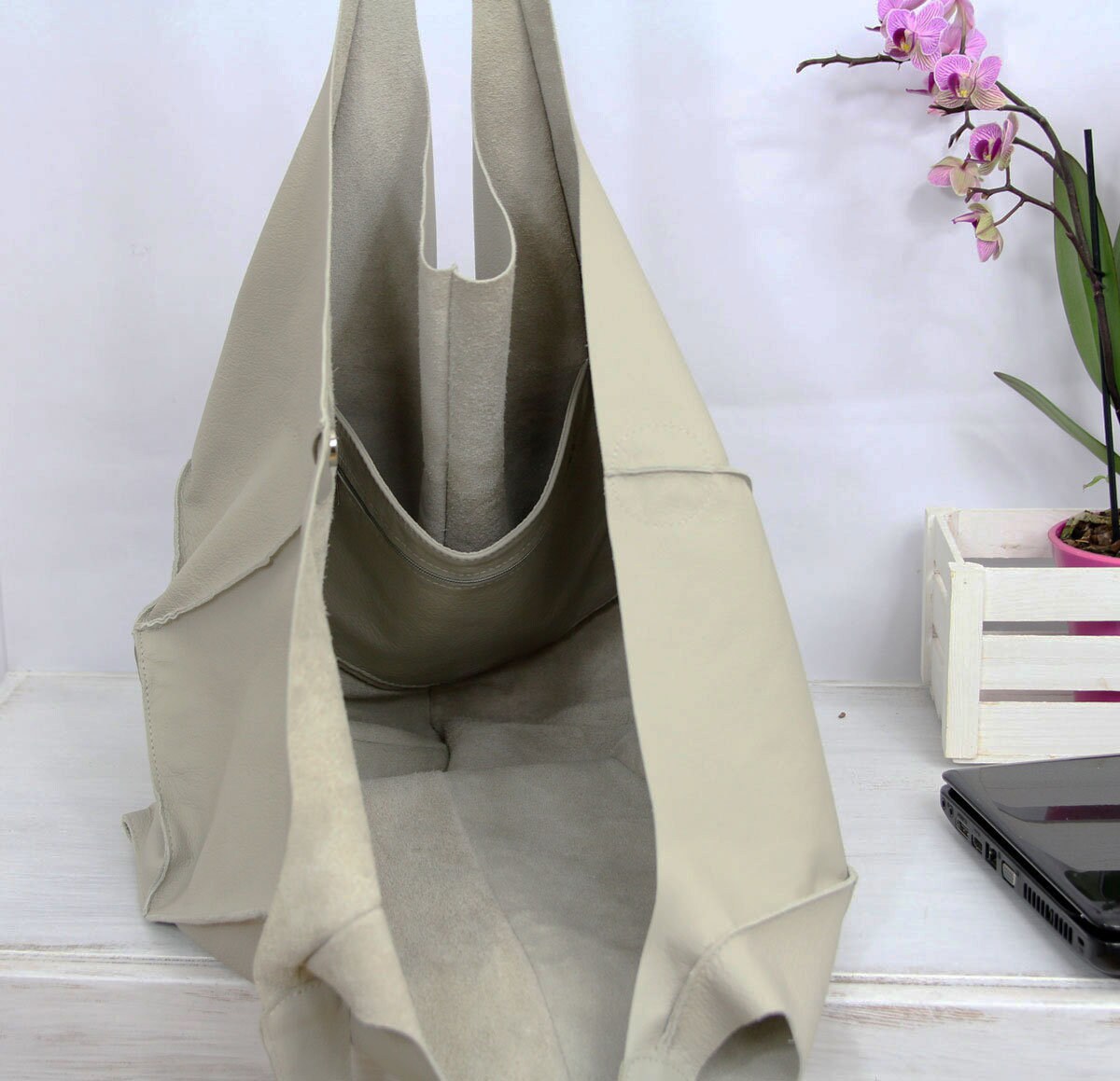 Leather hobo purse Hobo bag Classic slouchy hobo purse Beige | Etsy
