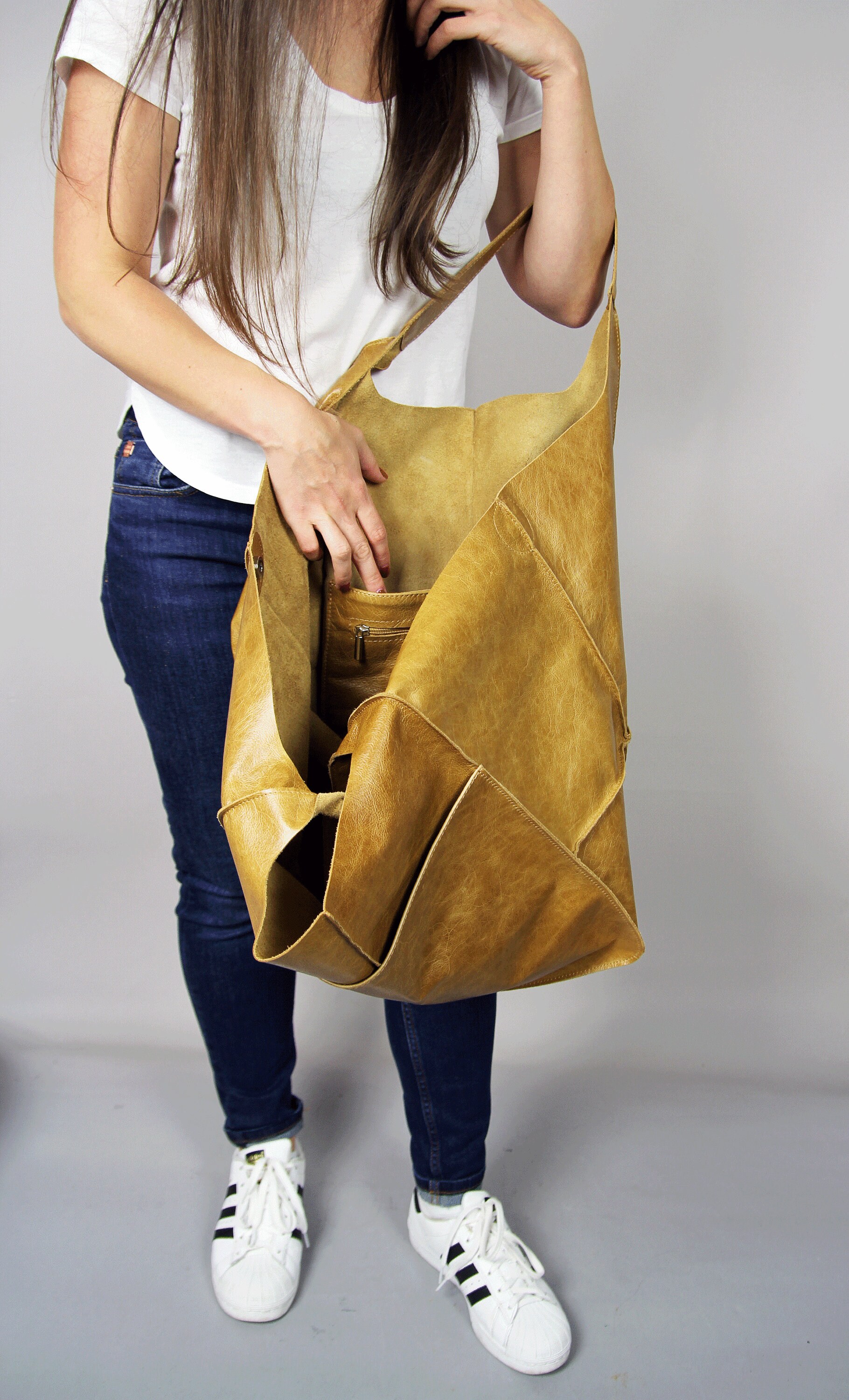 Yellow Oversized Bag Large Leather Tote Bag, Every Day Bag, Women ...