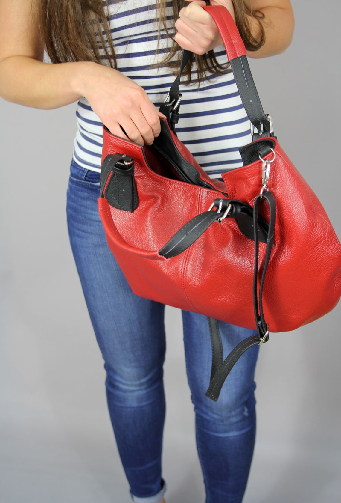 LEATHER HOBO BAG Red Cross Body Bag Leather Shoulder Bag | Etsy