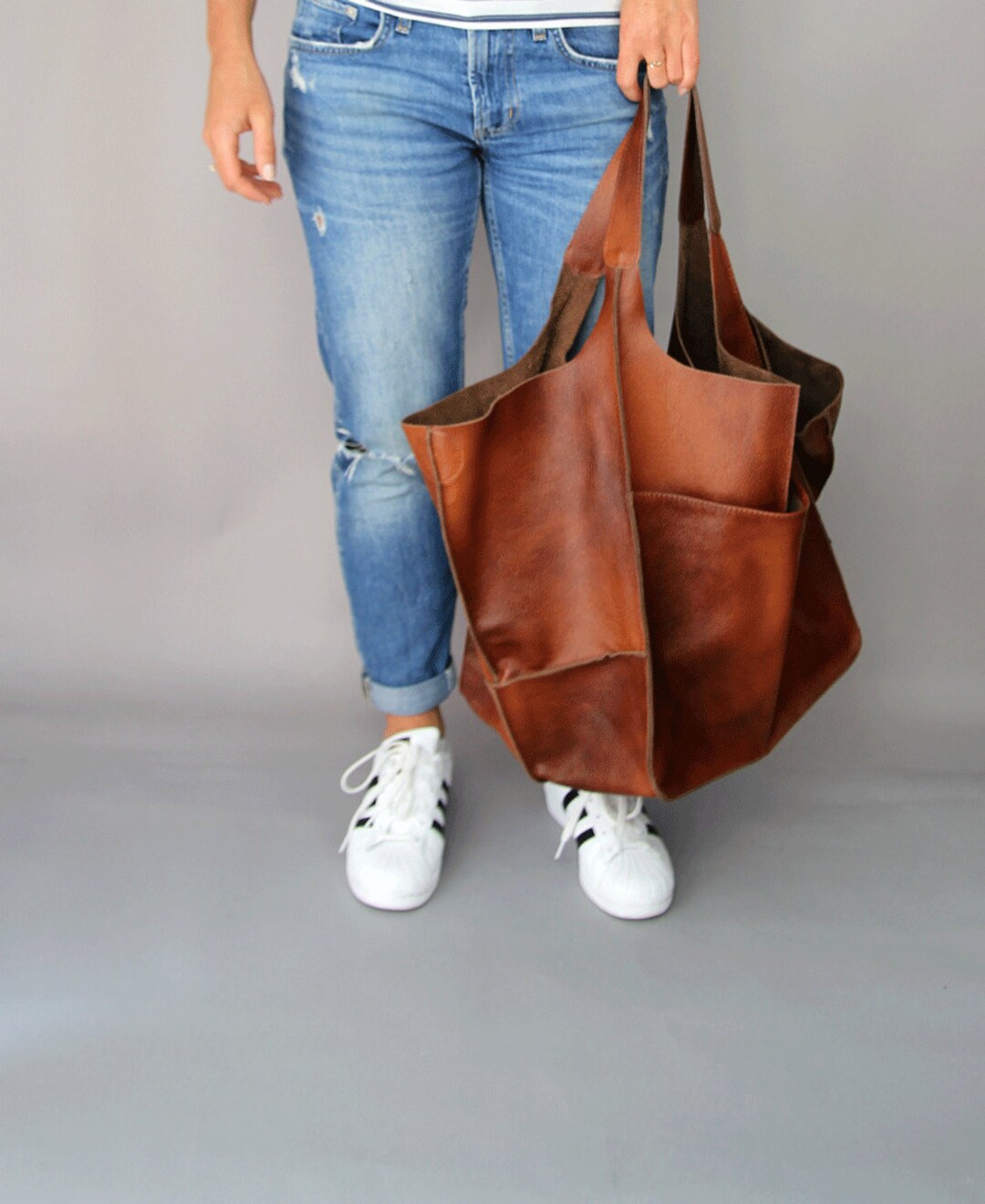 COGNAC LEATHER TOTE Bag, Slouchy Tote, Cognac Handbag for Women, Every ...