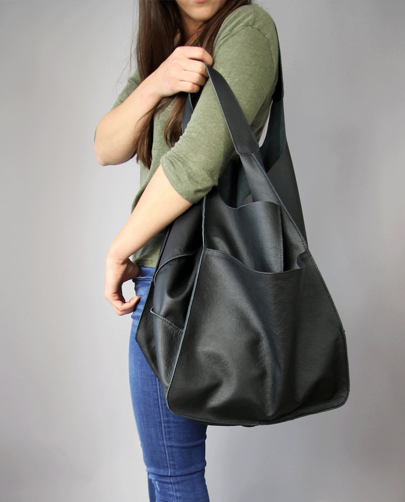 Large black bag Weekender Oversized bag Black Handbag for | Etsy