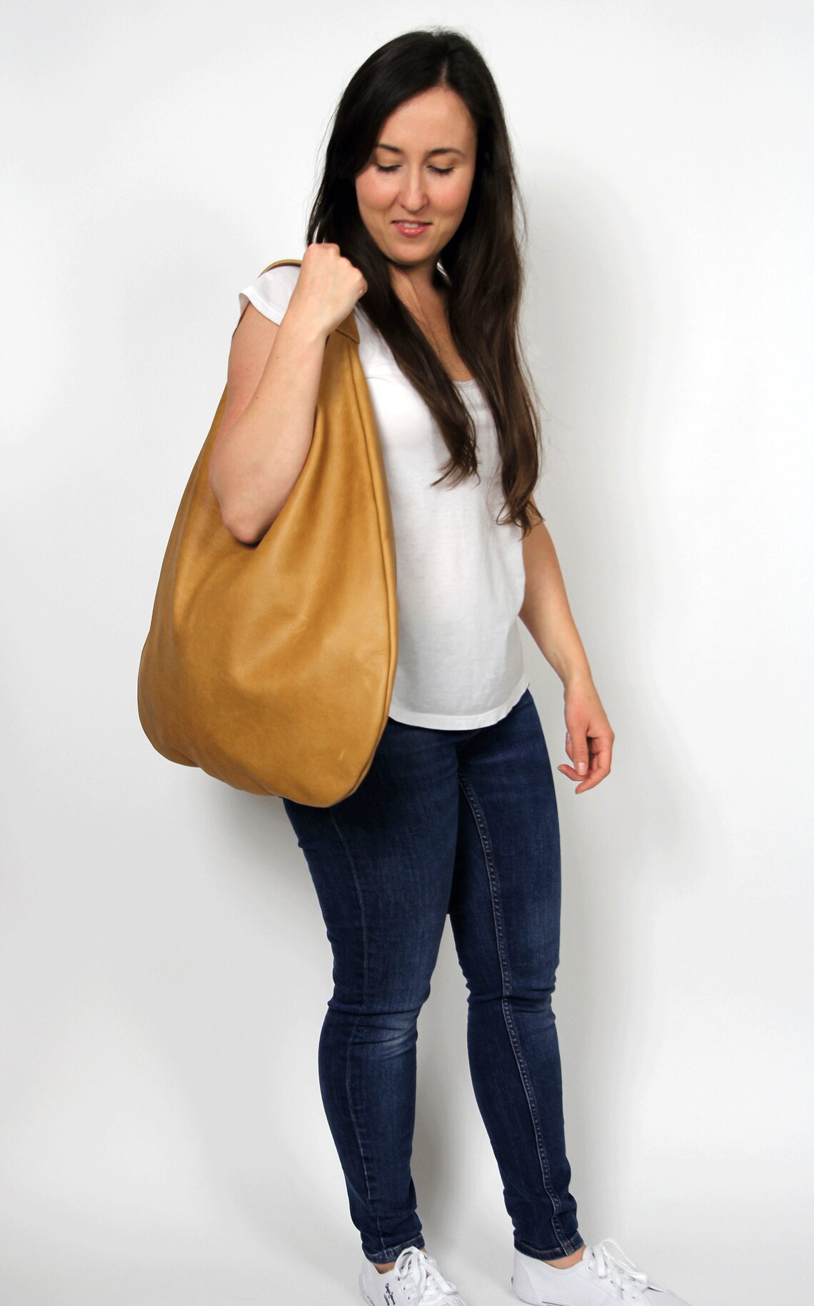 TAN LEATHER HOBO Bag Camel Brown Handbag for Women Light | Etsy