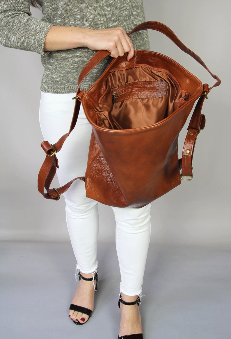 Brown LEATHER CONVERTIBLE BACKPACK Cognac Brown Leather Purse - Etsy