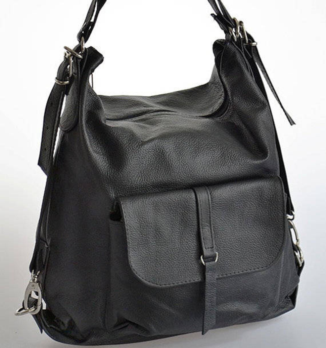 Black Convertible Bag LEATHER BACKPACK PURSE Leather Shoulder Bag Black ...