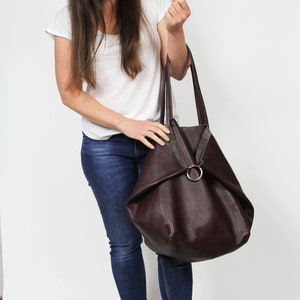 Soft Leather Bag, Large Leather Tote Bag, Leather Slouchy Tote, Brown ...